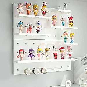 loveaiai Pegboard Shelf Set with Hooks,Small Plastic Floating Shelves Wall Organizer for Desk, Office, Bathroom, Entryway and Kitchen, No Drilling