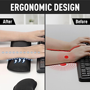 Gimars Upgrade Enlarge Gel Memory Foam Set Keyboard Wrist Rest Pad, Mouse Wrist Cushion Support for Office, Computer, Laptop, Mac, Comfortable, Lightweight for Easy Typing Pain Relief, Black