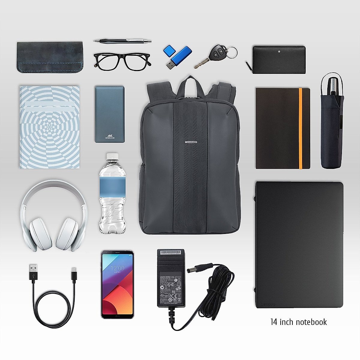 Rivacase 8125 Slim, Business Backpack, 14-inch Laptop Case, Unisex, Faux Leather Back Pack, Black