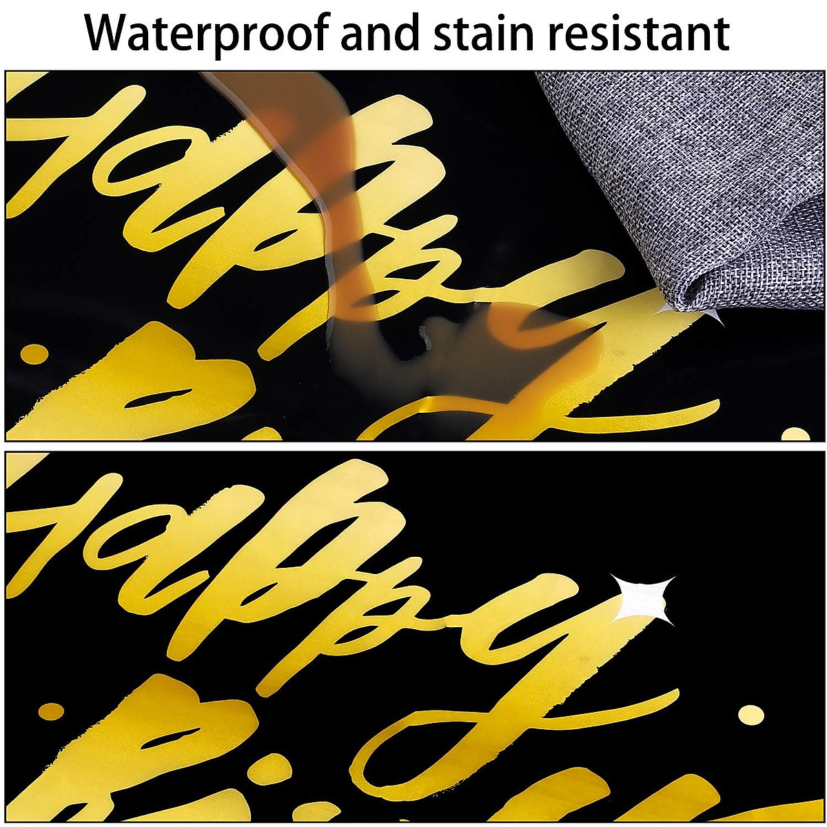 Aneco 2 Pack Happy Birthday Table Cloth Cover Black Gold Party Durable Tablecloth 54 x 108 Inches for Parties Birthdays Weddings