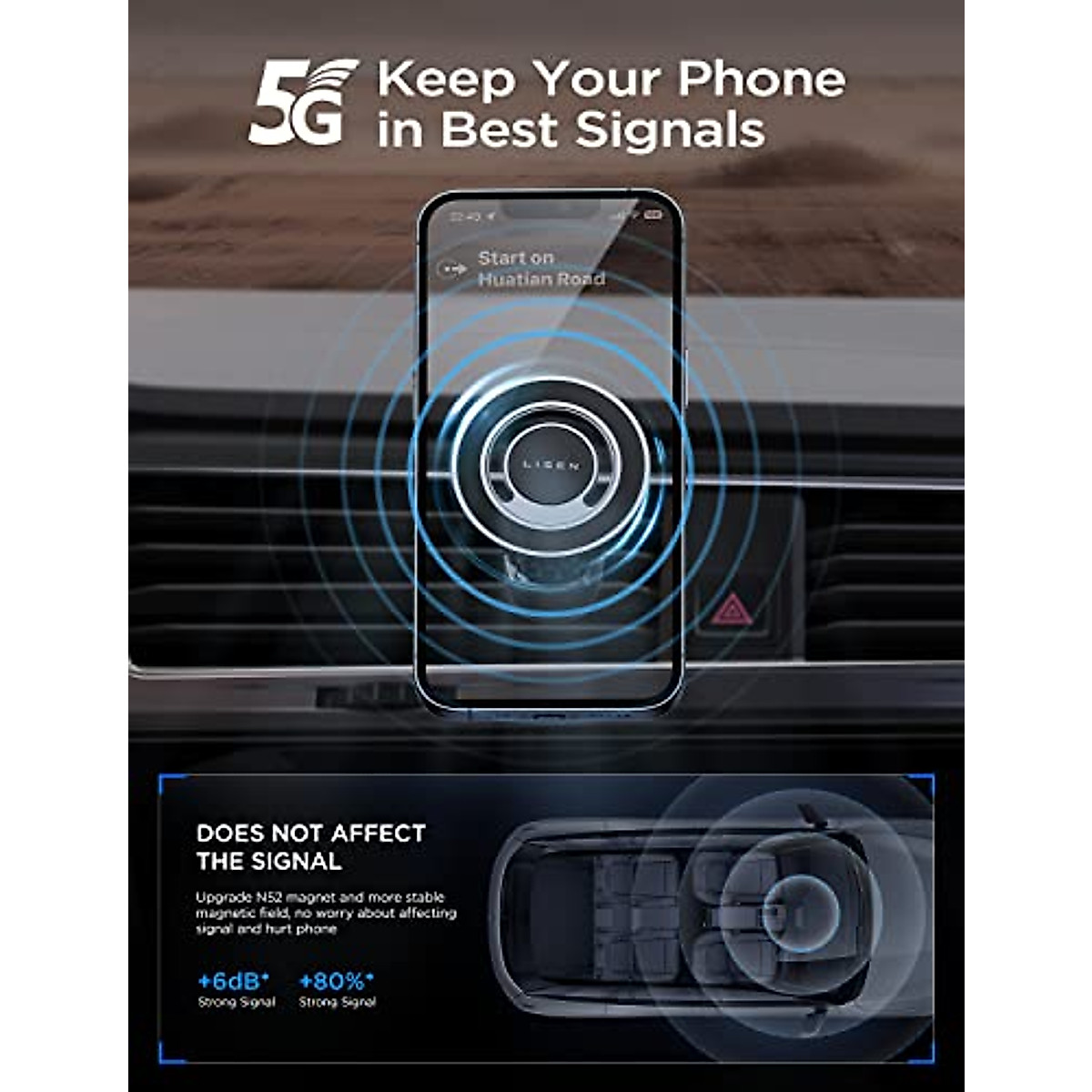 LISEN Fits MagSafe Car Mount Upgrade 18 Magnets Fit iPhone 14 Pro Max Car Holder Mount Super Stable Magnetic Phone Holder for Car Air Vent for Magsafe iPhone 12/13/14 Pro Max Mini All Phones