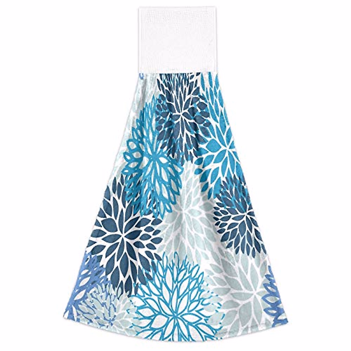 Spring Geometric Flowers Kitchen Hanging Towel 12 x 17 Inch Dahlia Pinnata Teal Floral Hand Tie Towels Set 2 Pcs Tea Bar Dish Cloths Dry Towel Soft Absorbent Durable for Bathroom Laundry Room De