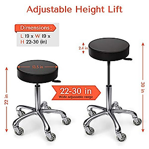 TASALON Rolling Stool - Adjustable Stool with Wheels - Soft Swivel Workbench Stool- Desk Stool Chair for Kitchen, Salon, Spa, Tattoo, Pedicure - Massage Stool Salon Stool Esthetician Chair – Black