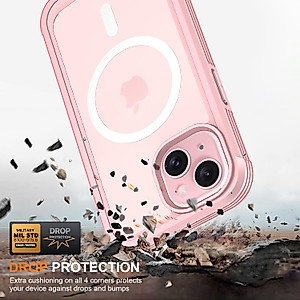 Ezanmull for iPhone 15 Case [Compatible with MagSafe] [with Built-in Touch Sensitive Anti-Scratch 9H Tempered Glass Screen Protector + Camera Lens Protector] Full-Body Magnetic Case (Clear&Pink)