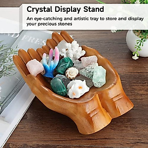 Crystal Display Stand, Carved Hands Offering Bowl for Crystal Stone Keepsakes Trinkets Display, Carved Hand Crystal Display Shelf, Decorative Hand Tray for Crystal Rock Storage & Display