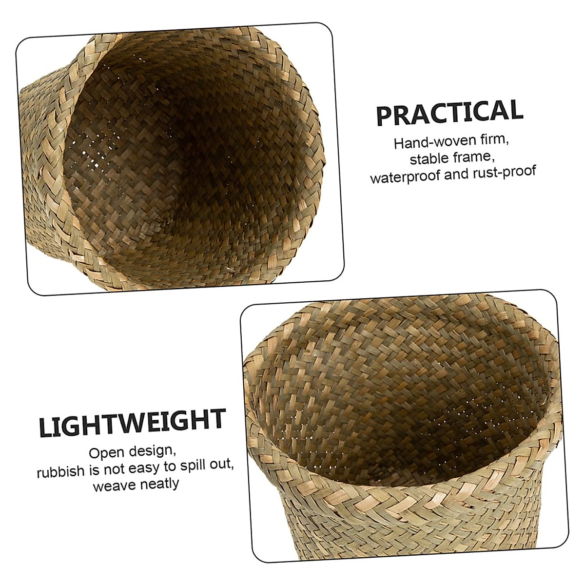 Hohopeti Woven Trash Can Bedroom Garbage Bin Rattan Straw Woven Waste Basket for Living Room Kitchen Bathroom Office Decorative Storage Container