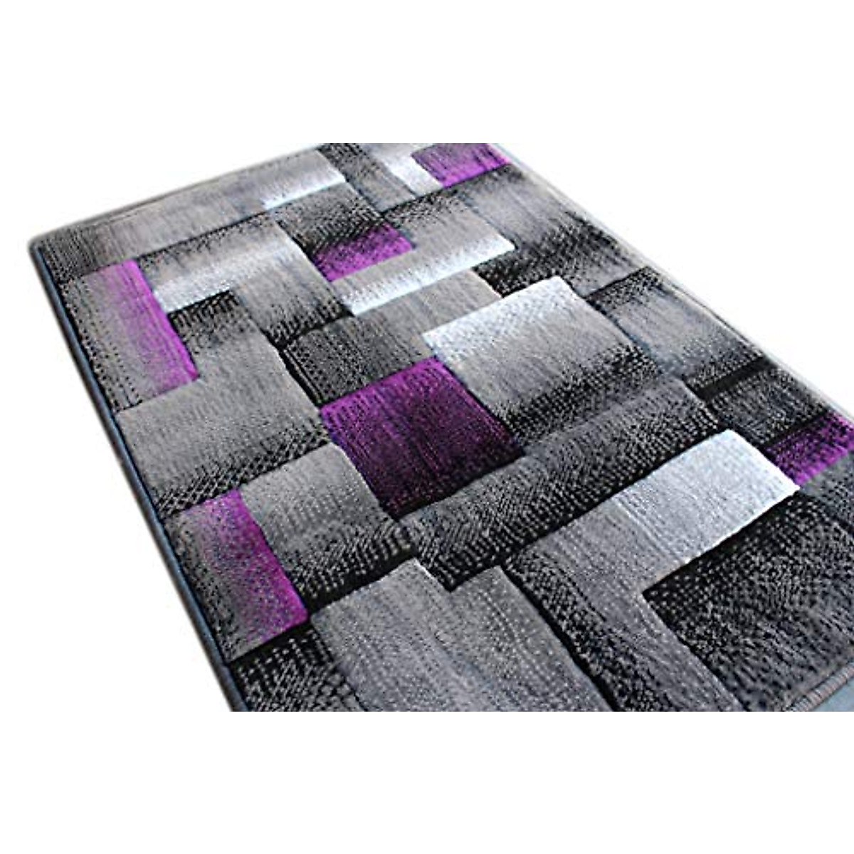 Masada Rugs, Modern Contemporary Area Rug, Purple Grey Black (2 Feet X 3 Feet) Mat