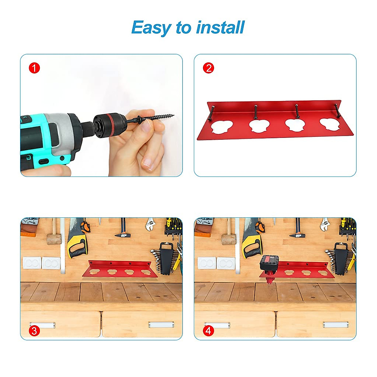 JEEJINYAN 2Pcs Battery Holder for Milwaukee M12 Battery, Storage Tools for Milwaukee Battery, Four as a Group Milwaukee Battery Holder, Red (Red)