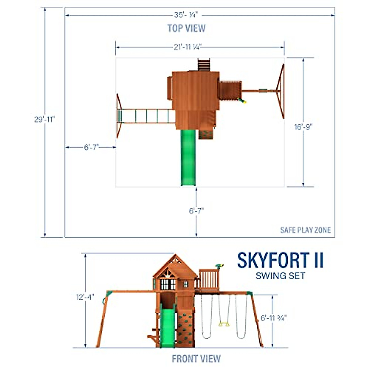 Backyard Discovery, Skyfort II Playground Cedar Wood Swing Set with Playhouse Fort, Sandbox, Picnic Table, Slide, Monkey Bars, Swings, Rock Climber, Outdoor Playset for kids Age 3-10 years