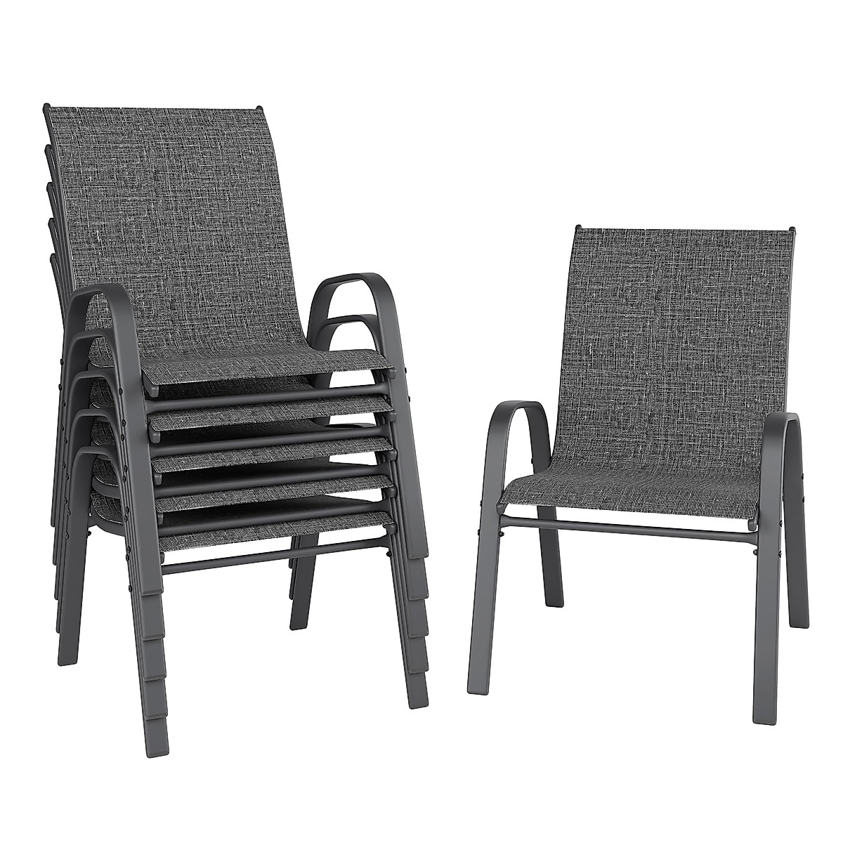 Redpick Patio Chairs Set of 6, Outdoor Dining Chairs Stackable for All Weather, Breathable Metal Modern Outside Furniture Chair for Pool Side, Garden, Backyard Deck, Dark Grey