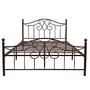 YALAXON Vintage Sturdy Metal Bed Frame with Headboard and Footboard Basic Bed Frame No Box Spring (Queen, Antique Brown)