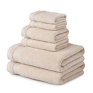 MARTHA STEWART 100% Cotton Bath Towels Set - 6 Piece Set | 2 Bath Towels - 2 Hand Towels - 2 Washcloths | Quick Dry Towels | Plush Towels | Absorbent | Ideal For Everyday Use | Beige Towels