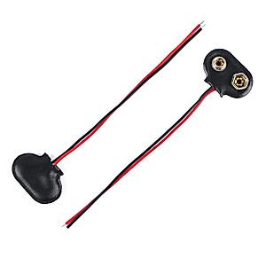 Teqooza 9V-Battery Clip Connector, 9 Volt Long Cable Connection Soft Shell T Type Black, Pack of 5