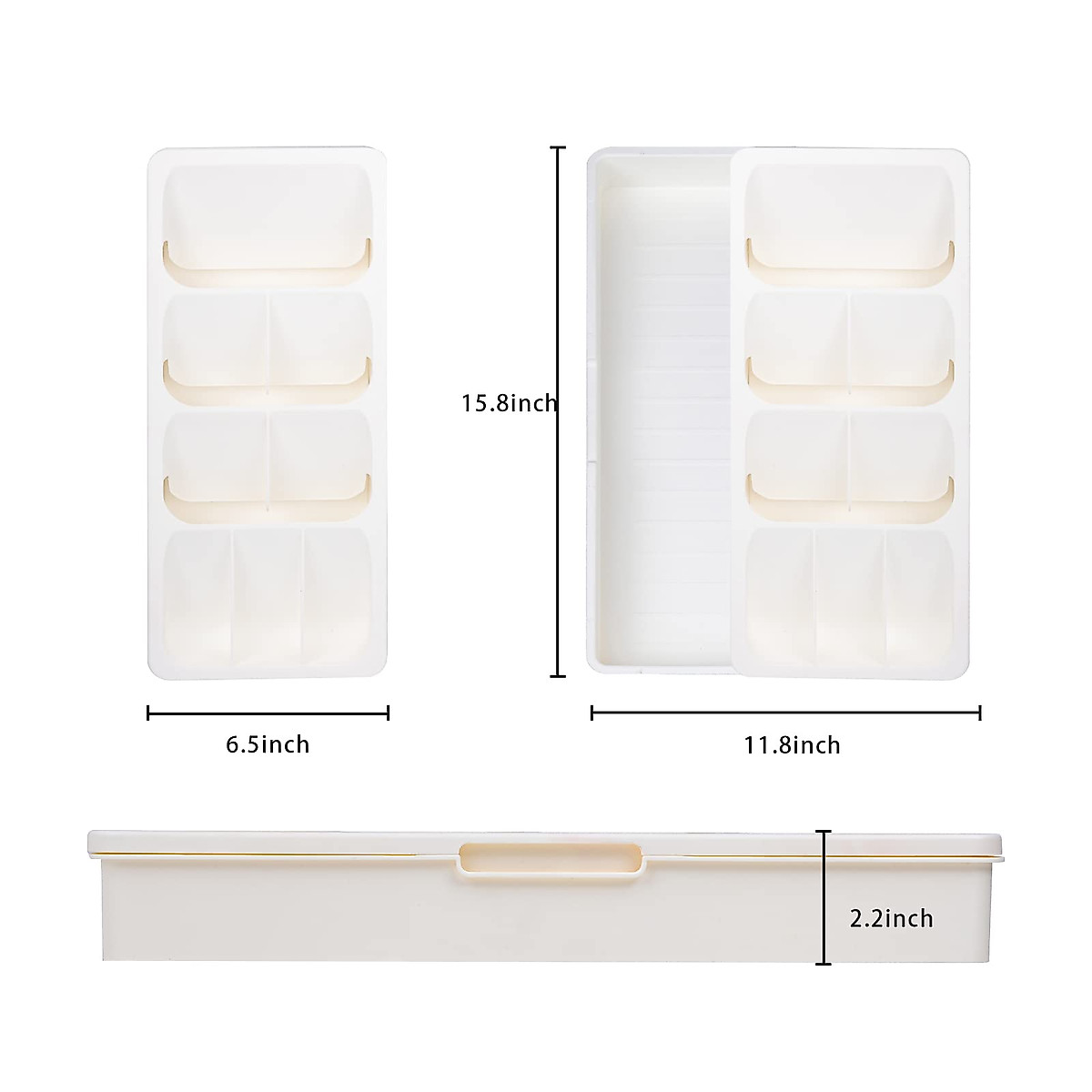 Faridabio Kitchen Drawer Organizer Tray,Expandable Cutlery Silverware Organizer Storage Tray for Kitchen Drawer Flatware Spoons Forks,Creamy White