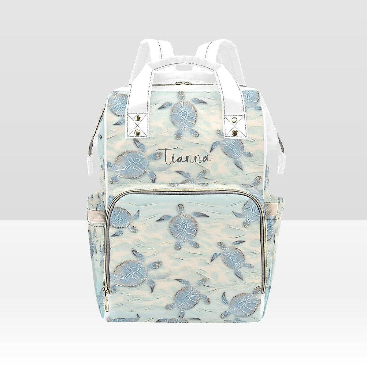 XOZOTY Sea Turtle Diaper Bags with Name Waterproof Mummy Backpack Nappy Nursing Baby Bags Gifts Tote Bag for Women