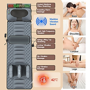 JPWDDWYT Full Body Massage Mat with Heat Massage Chair pad Foot Massager Multifunction Foldable Heating Cushion 9 Massage /3 Timing Modes Shiatsu Massage Pad (Blue)