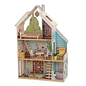 KidKraft Zoey Magic Lights & Sounds Dollhouse with EZ Kraft Assembly™, 18-Piece Accessory Set, Gift for Ages 3+