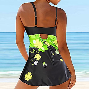 TUU Tankini Swimsuits for Women Tummy Control, Plus Size Bathing Suit for Women Digital Print Two Piece Swimwear S-5XL (Green, XL)