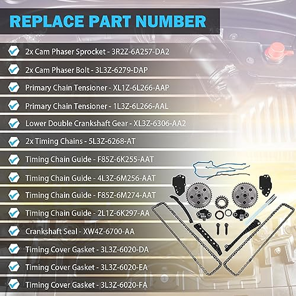 5.4 Timing Chain Kit Cam Phaser Repair Kit for 2005-2014 Ford F-150, F-250, F-350, Expedition, Lincoln Navigator, Mark LT 5.4L Triton Cam Phaser Repair Kit