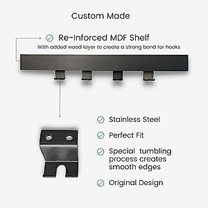 EKKLEKTIC 16 inch Tonal Accessory Floating Shelf Black - with 4 Brackets/Mounts/Clips pre-Installed