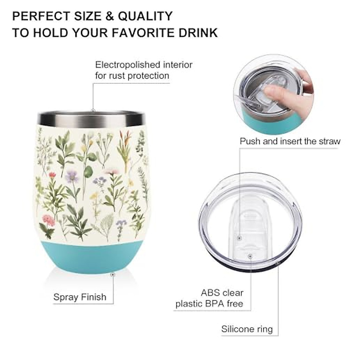 WYUSPGK 304 Stainless Steel Insulated Cup, Season Watercolors of Herbs Flowersb Print Smooth Rim, Durable & Reusable - Perfect for Office, Home, And Travel