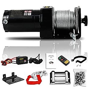 Auraroad Electric Winch 2000 lb, 12V DC ATV UTV Electric Winch with Wireless Remote, Steel Rope Waterproof Towing Winch Kit