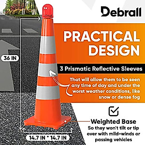 DEBRALL Traffic Cones 6 Pack – 36 Inches, 3 Reflective Strips, Resistant PVC Plastic, Safety Cone, Multipurpose Cones, for Parking, Construction, School