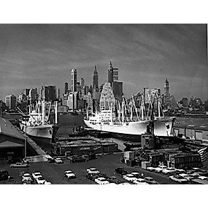 Posterazzi USA New York City container ships at commercial dock 1970s Poster Print, (24 x 36)