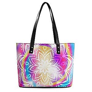 Womens Handbag Colorful Floral Texture Leather Tote Bag Top Handle Satchel Bags For Lady