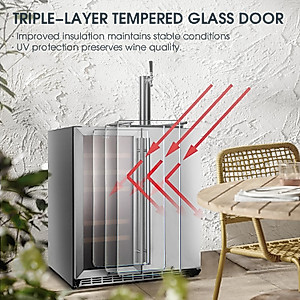 HCK Wine Cooler Fridge and Kegerator 2in1 Outdoor Refrigerator,Cellar Freestanding Refrigerator and keg fridge with tap with Digital Touch Display & Stainless Steel & Triple-Layer Tempered Glass Door