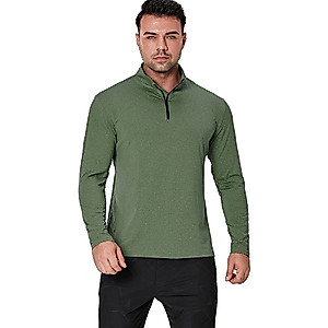 MANSDOUR Men's Quick-Dry Active Sports Shirts Quarter Zip Long Sleeve Athletic Running Pullover Tops Outdoor Workout Golf Sweatshirt Dark Green