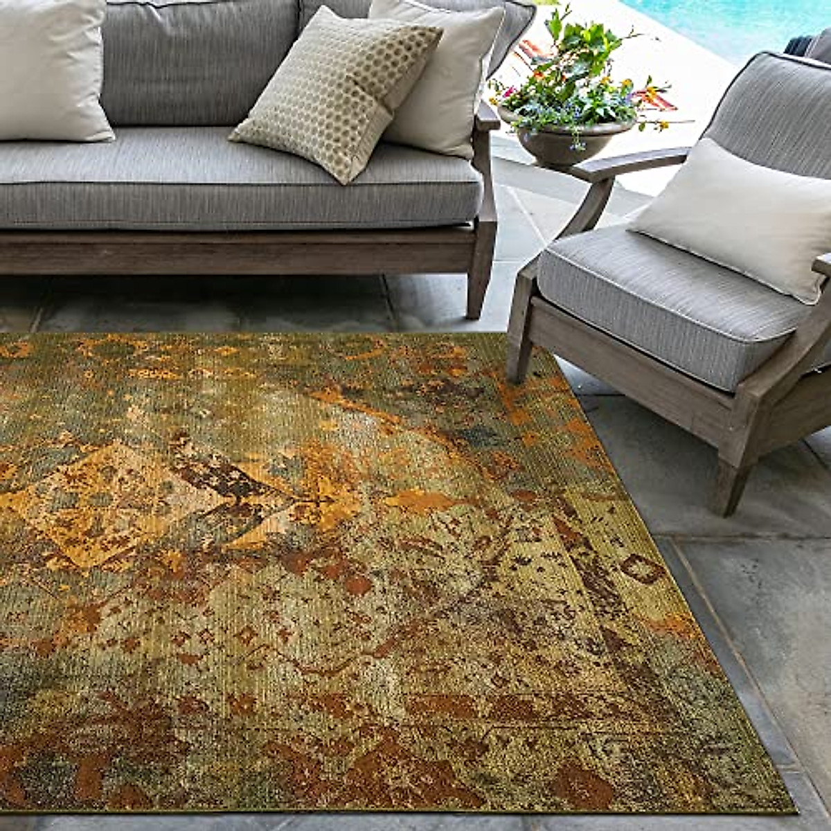 Liora Manne Marina Indoor Outdoor Rug - Traditional Designs, Comfortable & Durable, Power Loomed, Polypropylene Material, UV Stabilized, Kermin Green, 8'10" x 11'9"