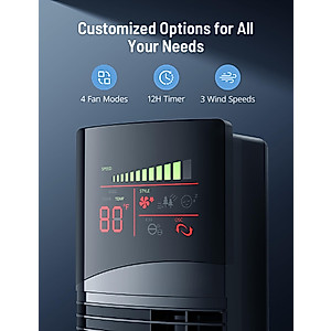 Mirdred Tower Fan with Remote, 36” Bladeless Fan, 70° Oscillating Fan for Bedroom, 3 Speeds, 3 Modes, 12H Timer, LED Display, Quiet Cooling Standing Floor Fans for Home Living Room Office, Black