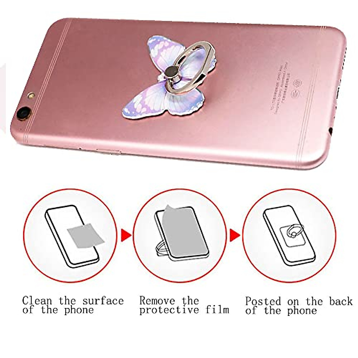 2 Pcs Butterfly Cell Phone Ring Holder Finger Ring Grip Stand 360° Rotation Cute Butterfly Pattern Painted Metal Finger Stand Kickstand Compatible with Smartphone Tablet E-Reader Etc