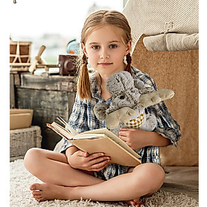 DolliBu Plush Moose Stuffed Animal - Soft Fur Laying Moose, Adorable Brown Huggable Moose Plush Toy, Cute Wild Life Cuddle Gift for Kids and Adults - 9.5 Inch