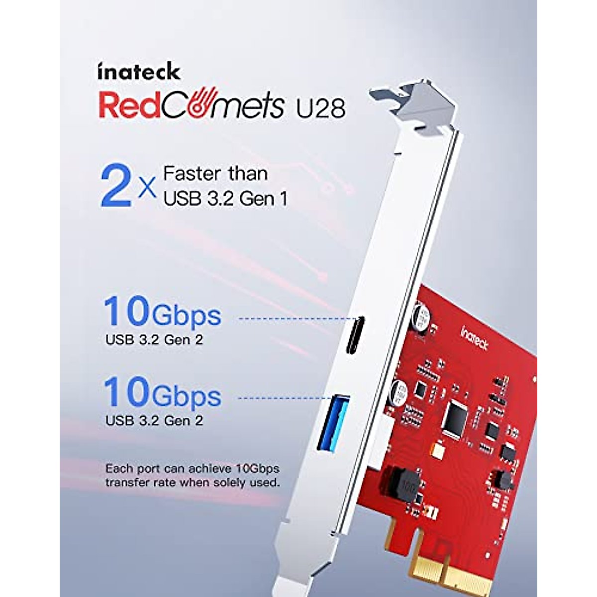 Inateck PCIe to USB 3.2 Gen 2 Card with 20 Gbps Bandwidth, USB A and USB C Ports, with Standard and Low Profile Brackets, RedComets U28