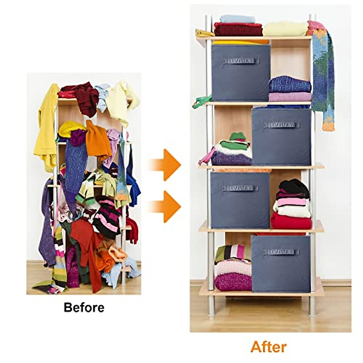 PACHIRA E-Commerce Gray Storage Bins - Collapsible Sturdy Fabric Storage Basket Cube for Organizing Shelf Nursery Home Closet, 6 Pack, (Grey)