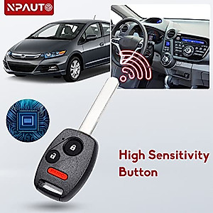NPAUTO Key Fob Replacement for Honda CRV CRZ Accord Fit Insight 2007 2008 2009 2010 2011 2012 2013 2014 2015 Keyless Entry Remote Control Car Ignition Key Fobs (MLBHLIK-1T, 3 Button, 1Pcs)