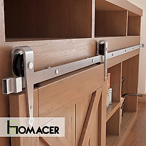 Homacer Mini Brushed Nickel Non-Bypass Sliding Barn Door Hardware Kit, for One/Single Door, 36-inch Long Flat Track, Arrow Design Roller, Cabinet TV Stand Console Use…