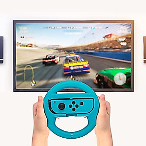 EVORETRO Racing wheel controller grip compatible for Nintendo Switch steering wheels, Nintendo switch controller grip, Mario Kart 8 and Racing games (Comes in Red Blue)