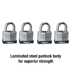 Master Lock 1803Q Fortress Outdoor Padlock with Key, 4 Pack Keyed-Alike, Laminated Steel