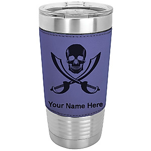LaserGram 20oz Vacuum Insulated Tumbler Mug, Jolly Roger, Personalized Engraving Included (Faux Leather, Dark Purple)