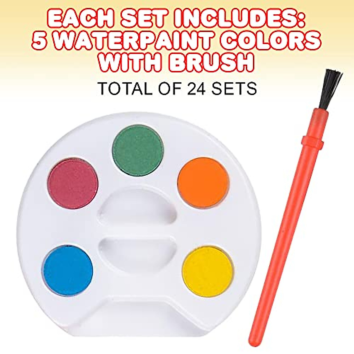 Mini Watercolor Kids Paint Set, Pack of 24, Bulk Kids Paint Palette, 5 Color Mini Paint Set Kit with Brushes, Art Party Favors for Kids 3-5 Boys & Girls, Educational Paint Party Favors for Kids Party