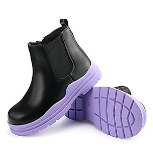 brooman Kids Chelsea Boots Boys Girls Ankle Boots Zipper Booties (2,Black Purple)
