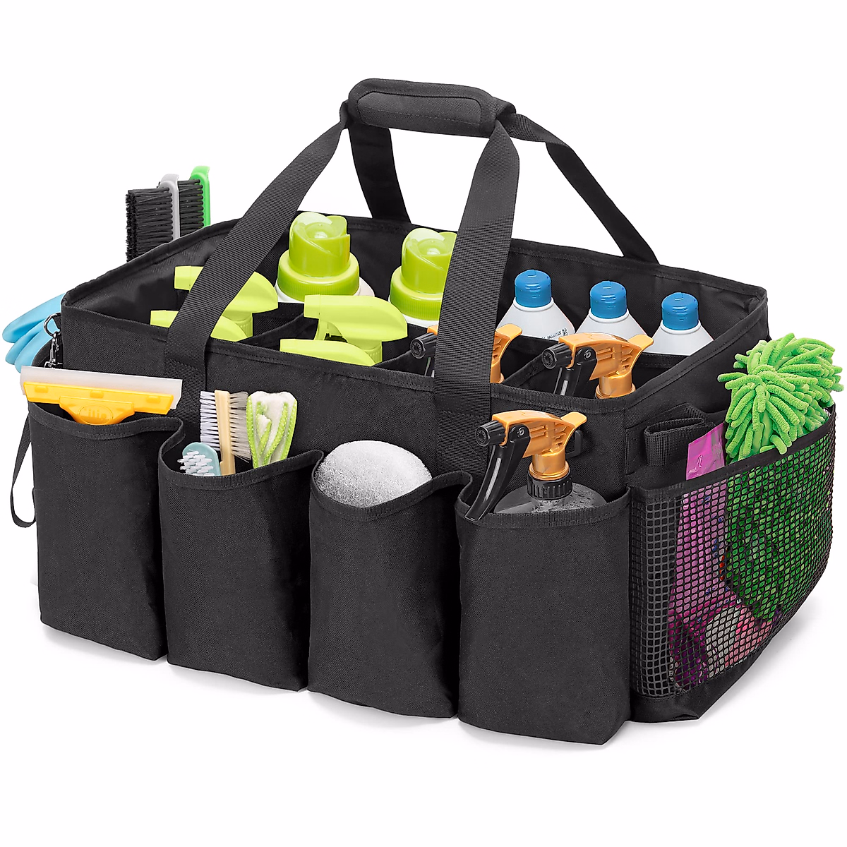 HODRANT Extra-Large Cleaning Caddy, Cleaning Supplies Organizer with Handles for Cleaning Tools Products Storage, Large Capacity Cleaning Tote Bag for Car, Home & Housekeeping Work, Black