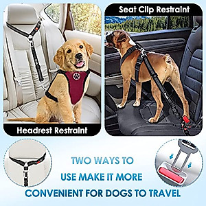 SlowTon Dog Seat Belt, 2 Pack Pet Car Seatbelt with Elastic Bungee Buffer, 2 in 1 Adjustable Headrest Restraint Reflective Puppy Safety Harness (Black-Dual Use)