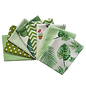 Quilting Fabric Misscrafts 8pcs 100% Cotton Craft Fabric Bundle Squares Fat Quarters 18" x 22" Multicolored for Patchwork DIY Sewing Scrapbooking Green Plant