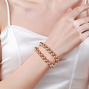 14K Gold Plated Beaded Bracelets Letter Stretch Dainty Stackable Bracelet for Women