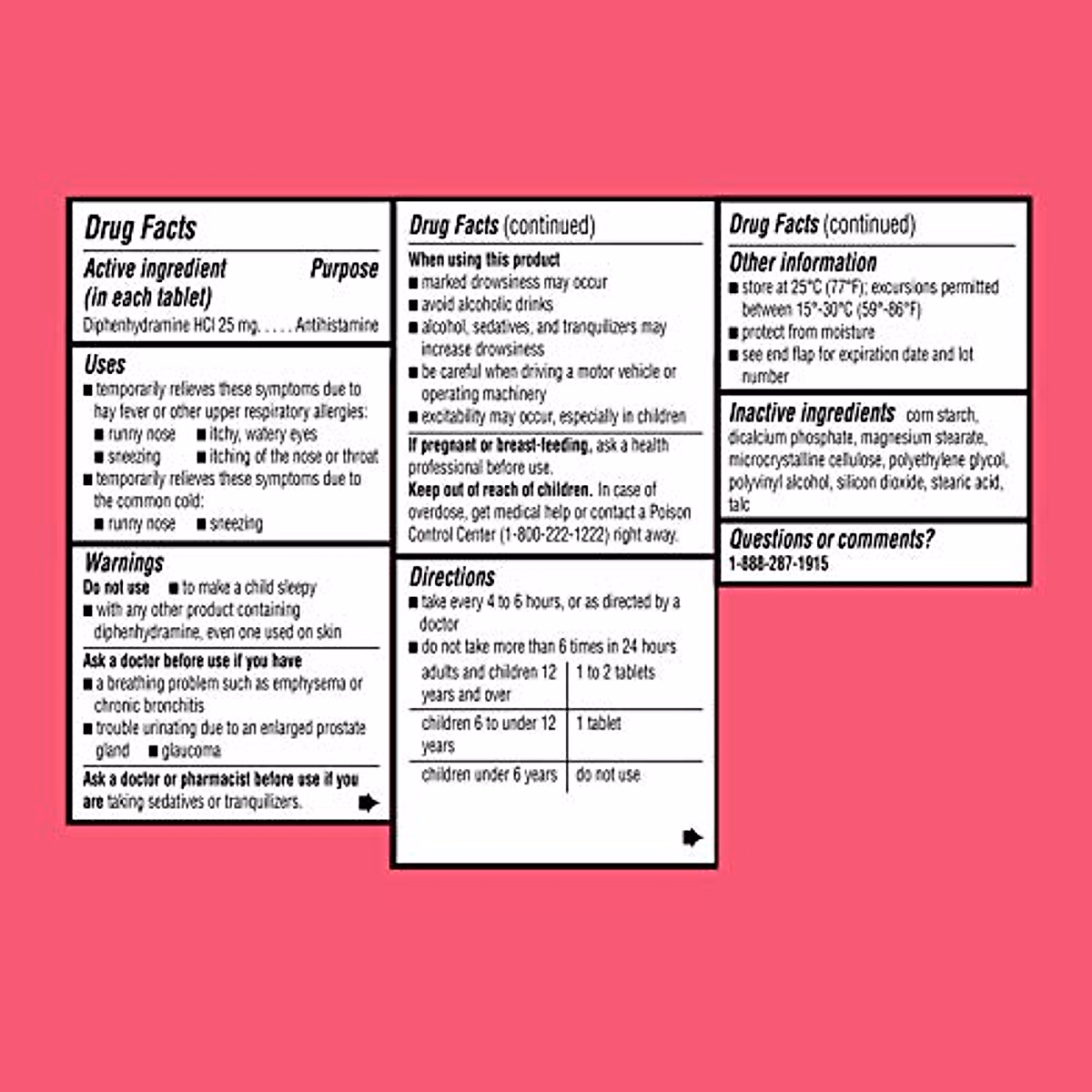 Equate Dye Free Allergy Relief Tablets, Diphenhydramine HCI, 25 mg, 100 Count