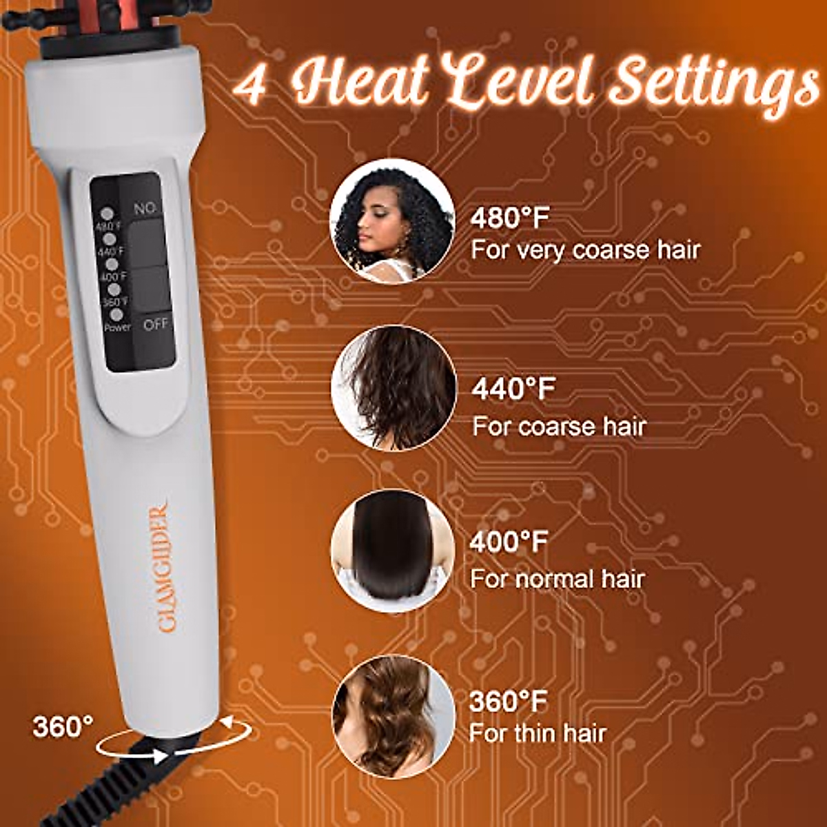 GLAMGLIDER Curling Iron Brush, Ceramic Tourmaline Ionic Hair Hot Brush, Anti-Scald Hair Curling Wands,Professional Instant Heat Styling Brush with 4 Heat Settings,Dual Voltage Travel (1.25 Inch)